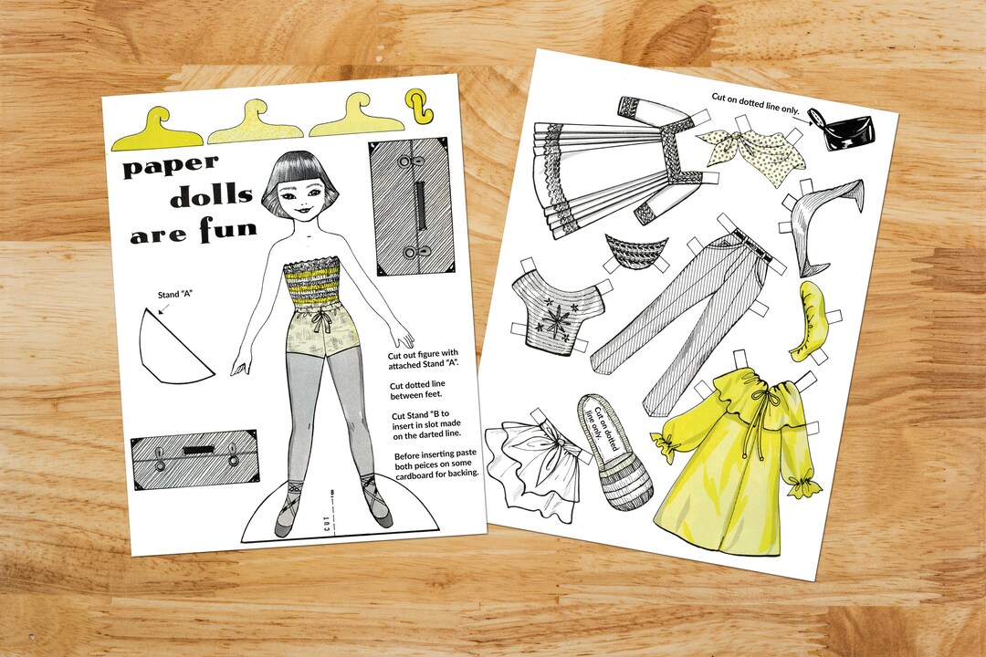 Vintage Dress up Paper Doll - Colour Your Own Paper Doll Download - Etsy