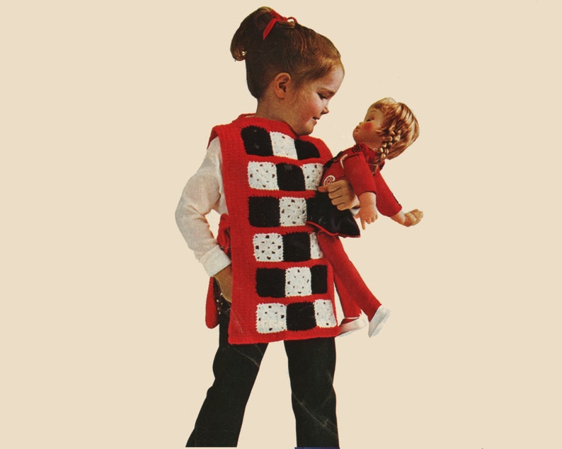 Kids Granny Square Tabard Vintage Crochet PDF Pattern Hippie Sleeveless ...