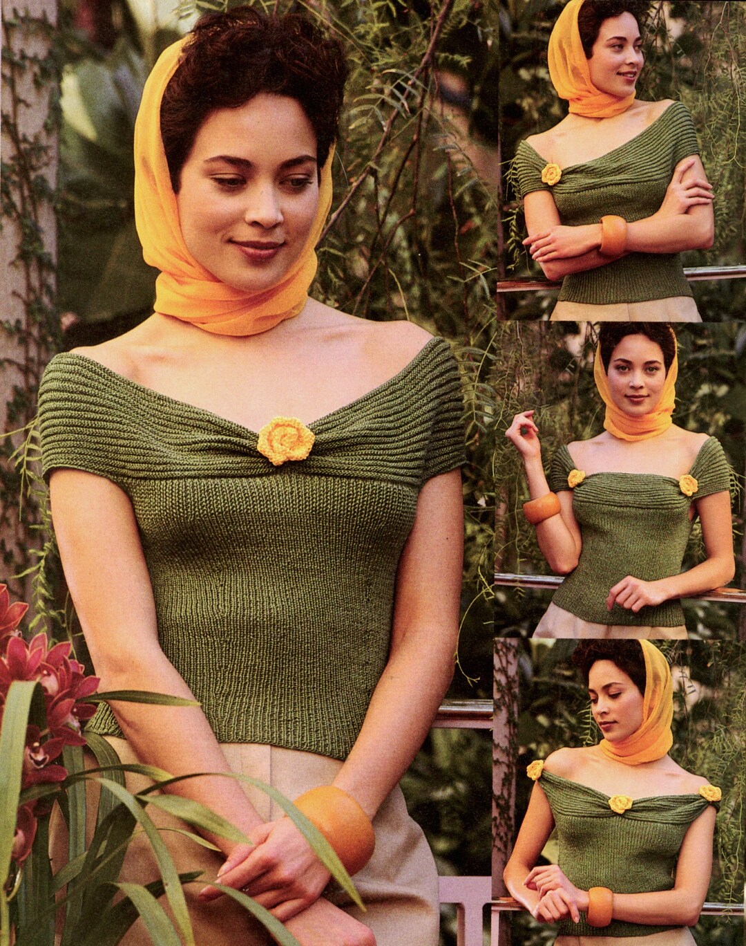 Flower Trimmed off Shoulder Tube Top Knitting Pattern Size 6 10 12 14 ...