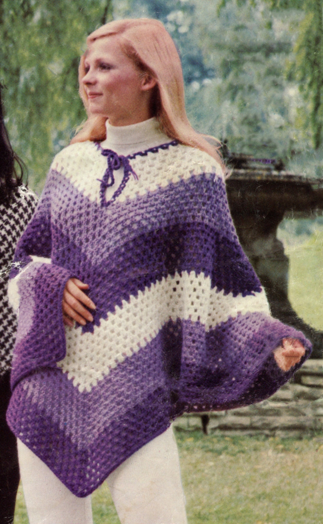 Striped 3 Colour Poncho Crochet Pattern Worsted Weight, 70s 3 Stripe ...