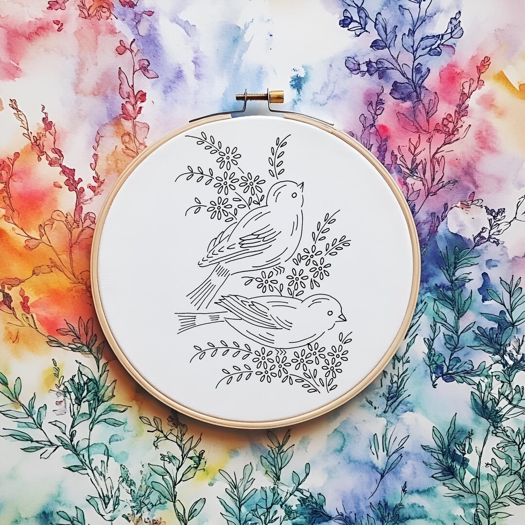 Pair of Birds in Dainty Flowers Vintage Hand Embroidery Pattern - PDF ...