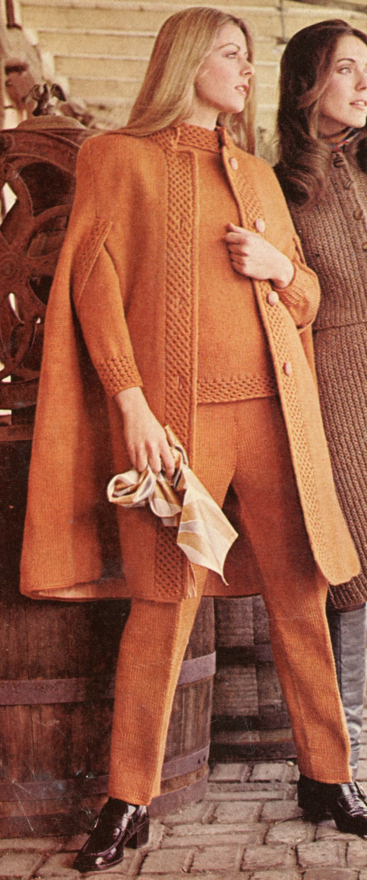 70s Cable Trimmed Cape Knitting PDF Pattern Straight Leg Knitted Pant Suit Pattern, Vintage ...