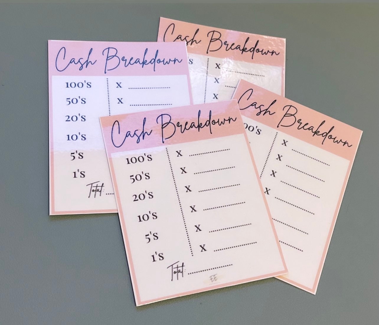 Laminated cash breakdown sheet for bank tellers Templates Paper & Party ...