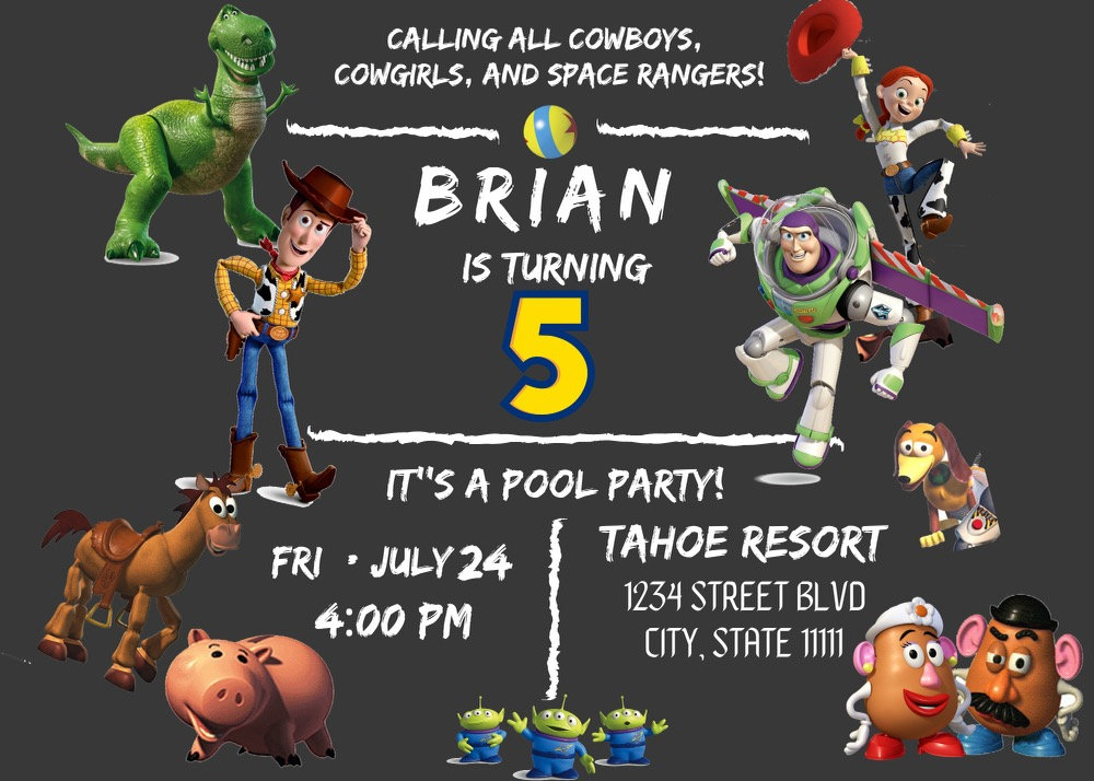 Toy Story 5th Birthday Party Invitation, Party Invitation, Birthday ...
