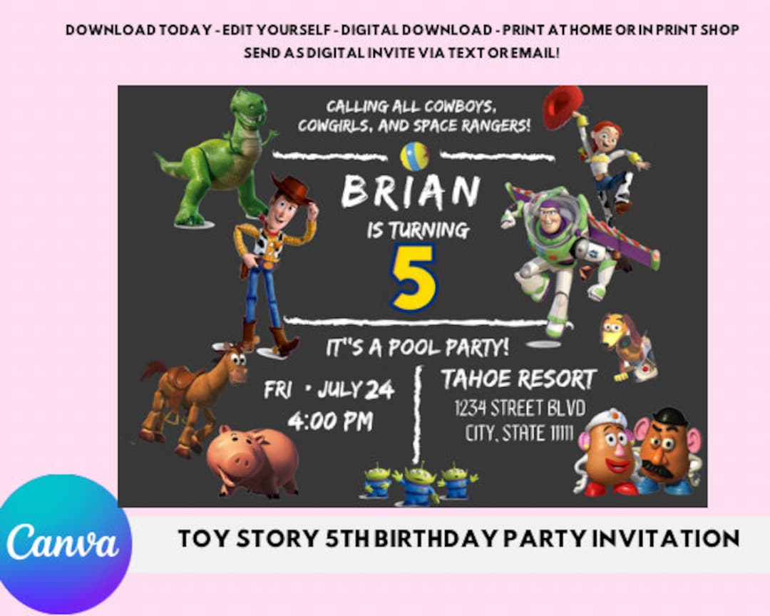 Toy Story 5th Birthday Party Invitation, Party Invitation, Birthday ...