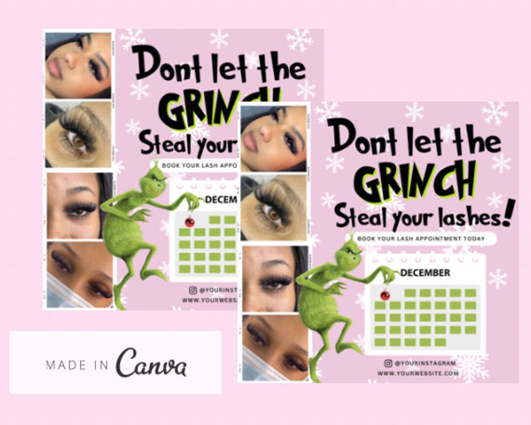 Grinch Lashes Booking Flyer, DIY Canva Template (digital Download) - Etsy