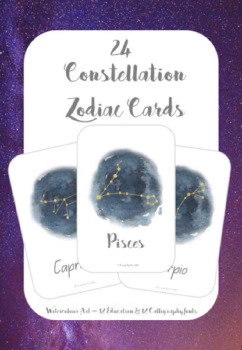 24 Watercolour Zodiac Constellation Identification Cards - Etsy