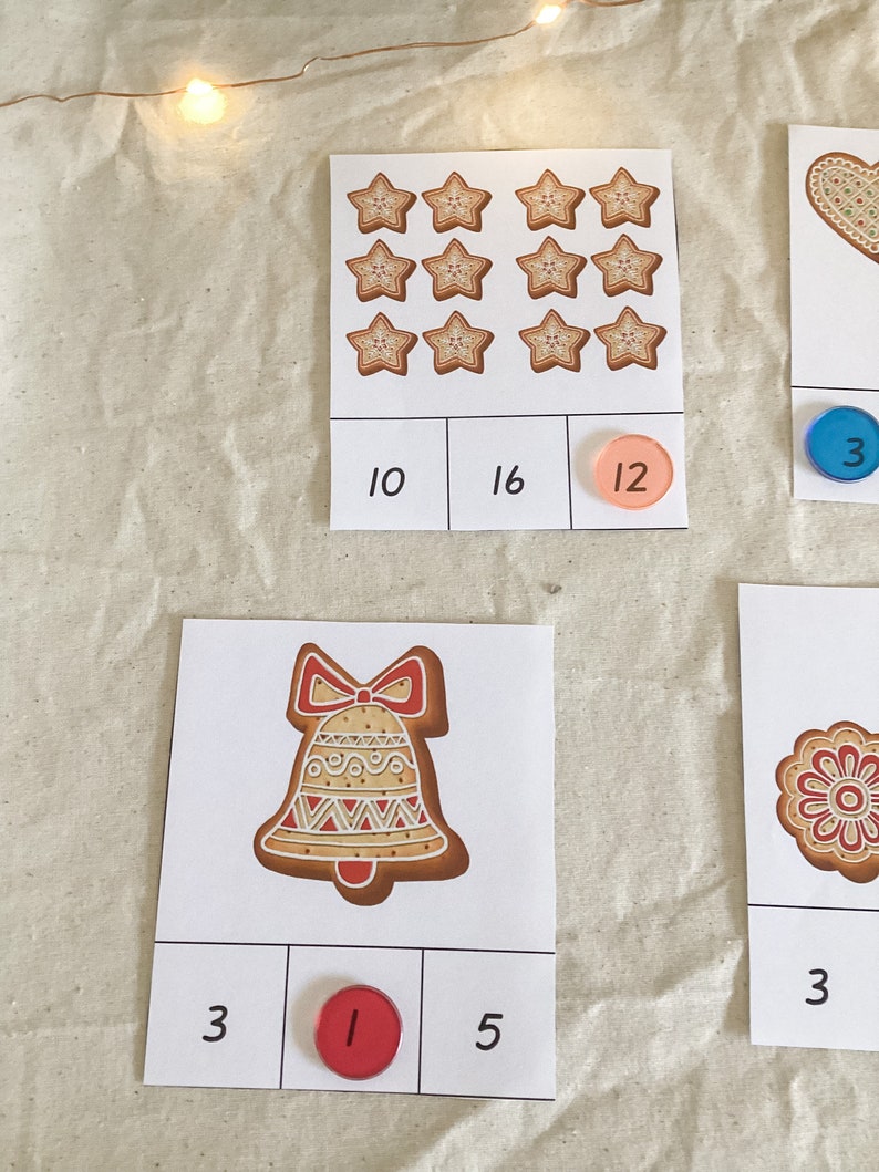 18 Custom Gingerbread Christmas & Holiday Math Clip Cards Montessori ...
