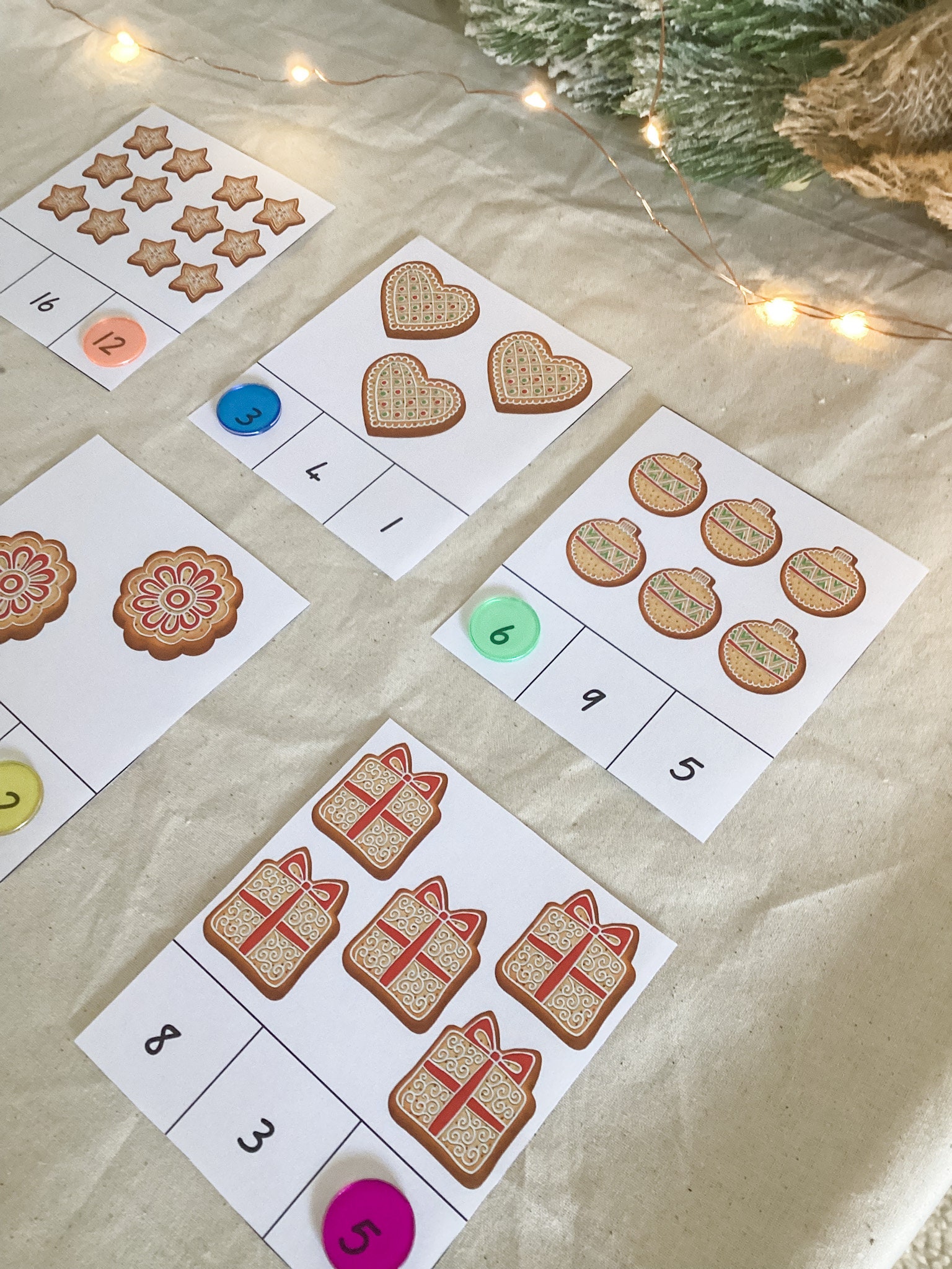 18 Custom Gingerbread Christmas & Holiday Math Clip Cards Montessori ...