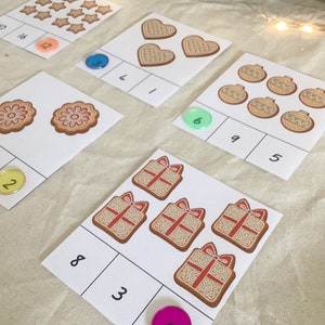 18 Custom Gingerbread Christmas & Holiday Math Clip Cards Montessori ...