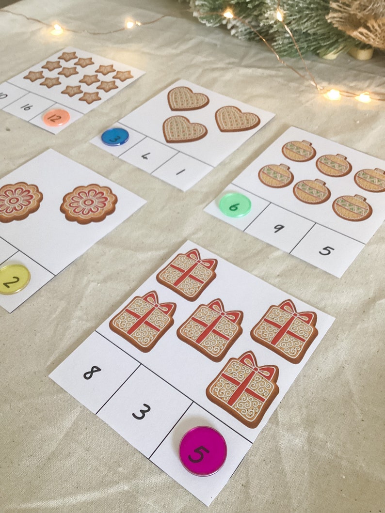 18 Custom Gingerbread Christmas & Holiday Math Clip Cards Montessori ...