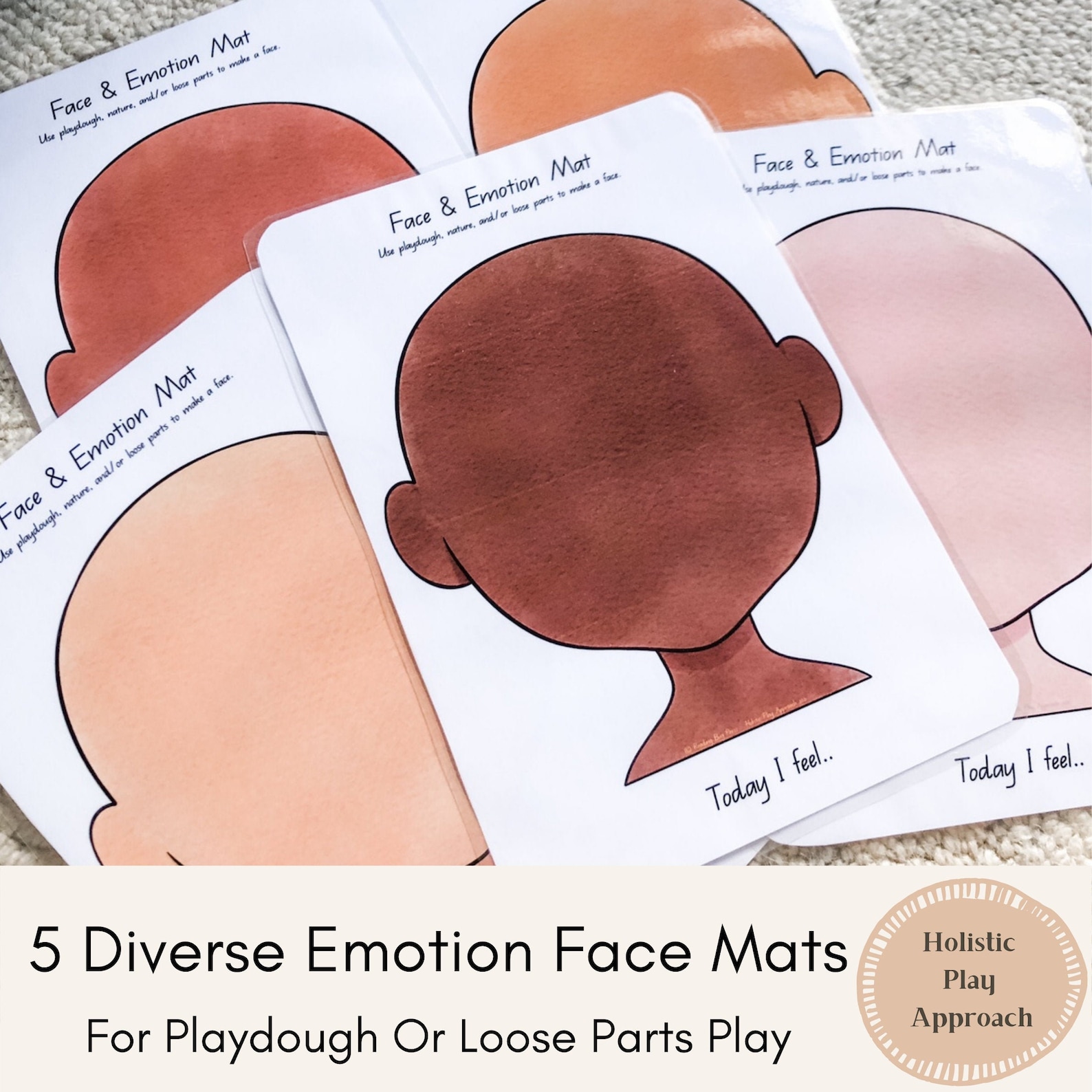 5 Diverse Social Emotional Playdough Face Mats for Fine Motor and ...