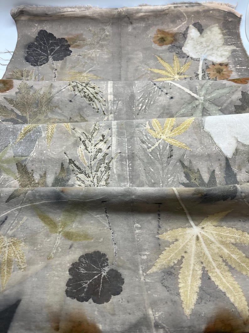 Large Piece of Soft Cotton Fabric With Eco Dyed With Variety of Leaves ...