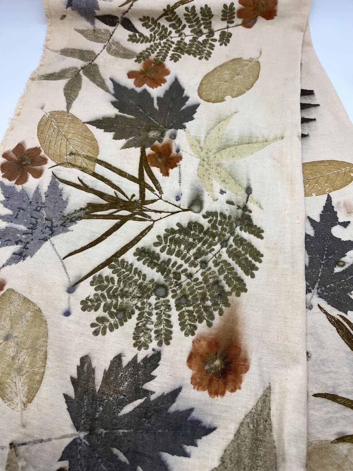 Large Piece of Linen Fabric With Eco Dyed Bird of Paradise, Desert ...
