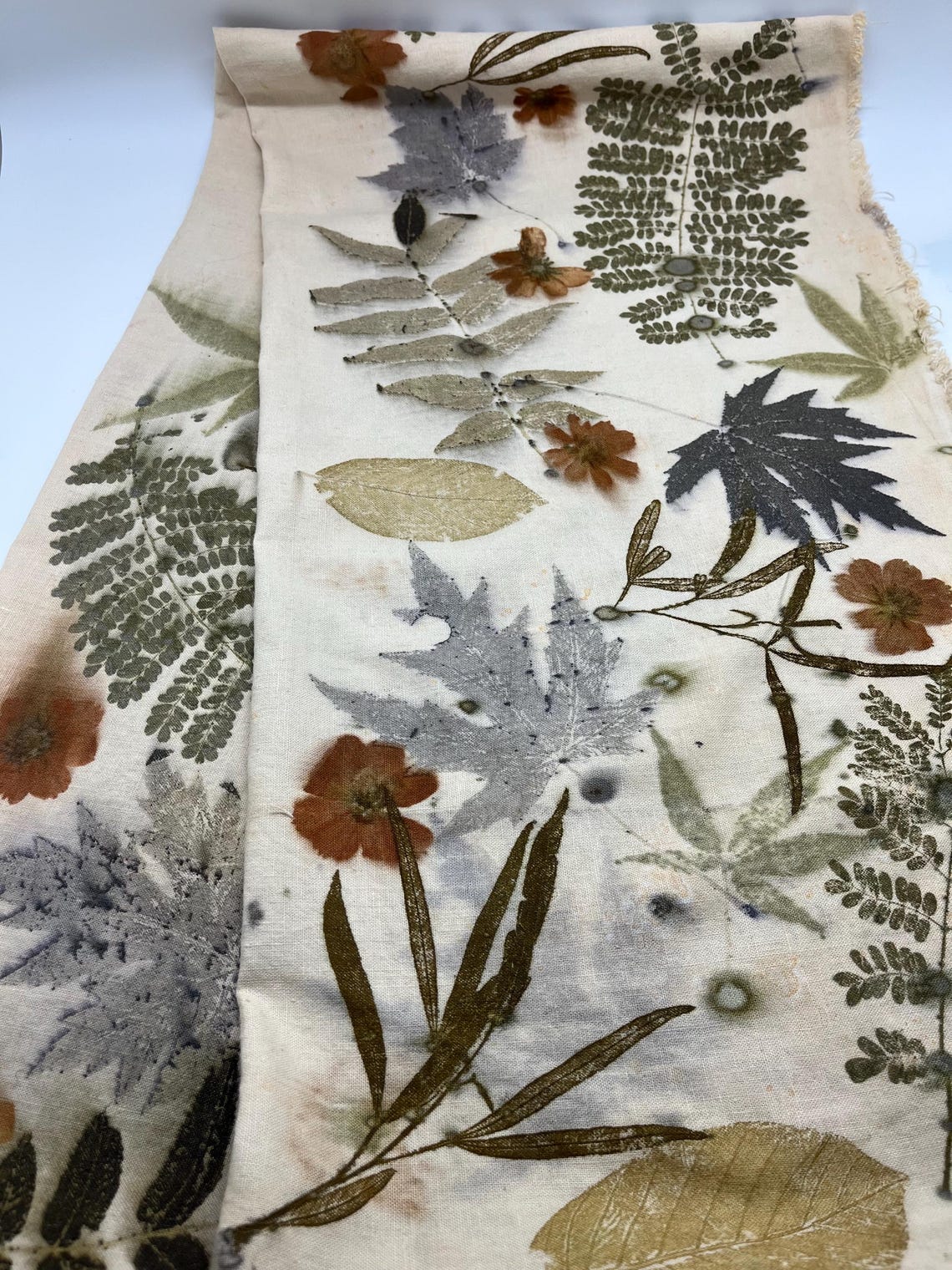 Large Piece of Linen Fabric With Eco Dyed Bird of Paradise, Desert ...