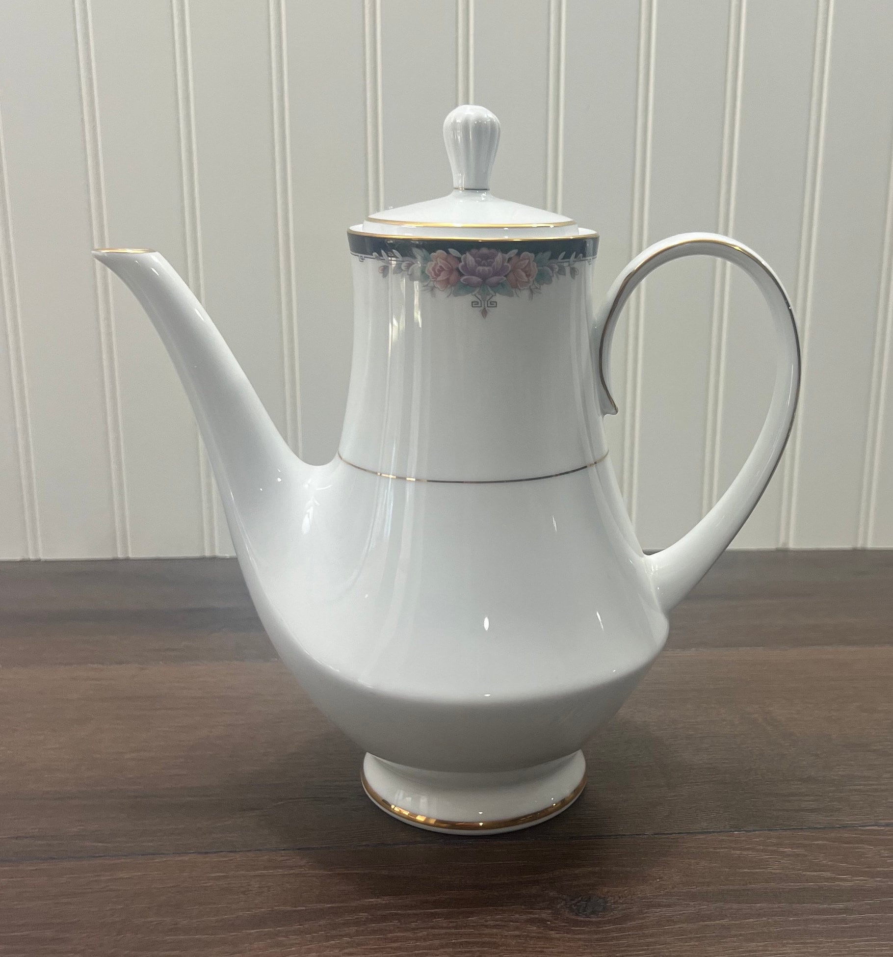 Noritake Belle Empress Teapot, Vintage China Floral on Black Trim, Made ...
