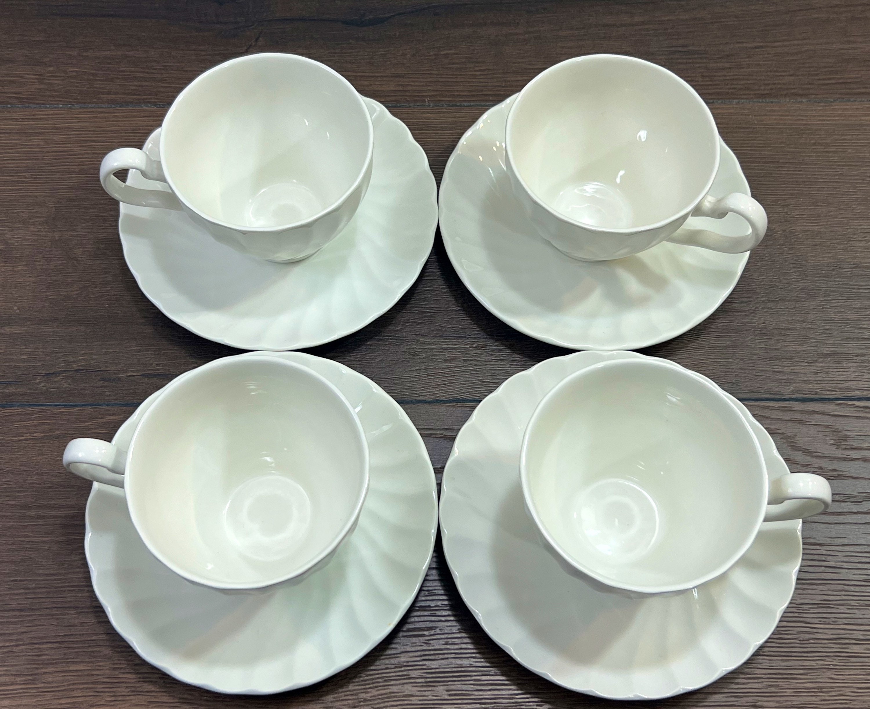 Johnson Brothers Regency Cup and Saucer Set of 4, Pure White With Swirl ...