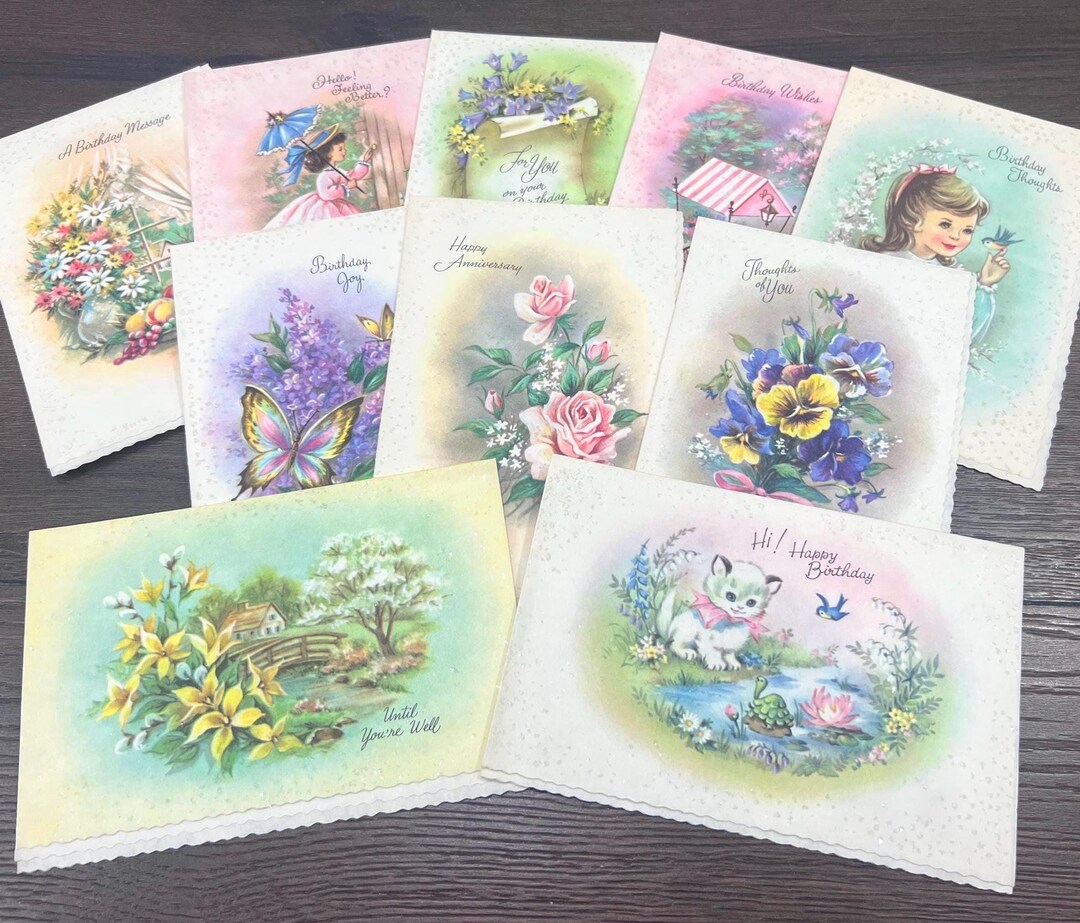 Beautiful Parchment Paper Cards With Glitter, Set of 10, Vintage All ...