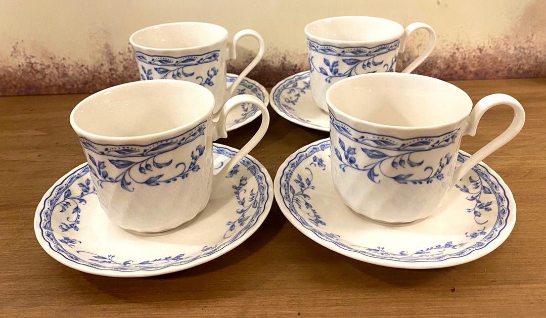 Simplicity Teacup and Saucer Set by Heritage Mint, Set of 4, Blue ...