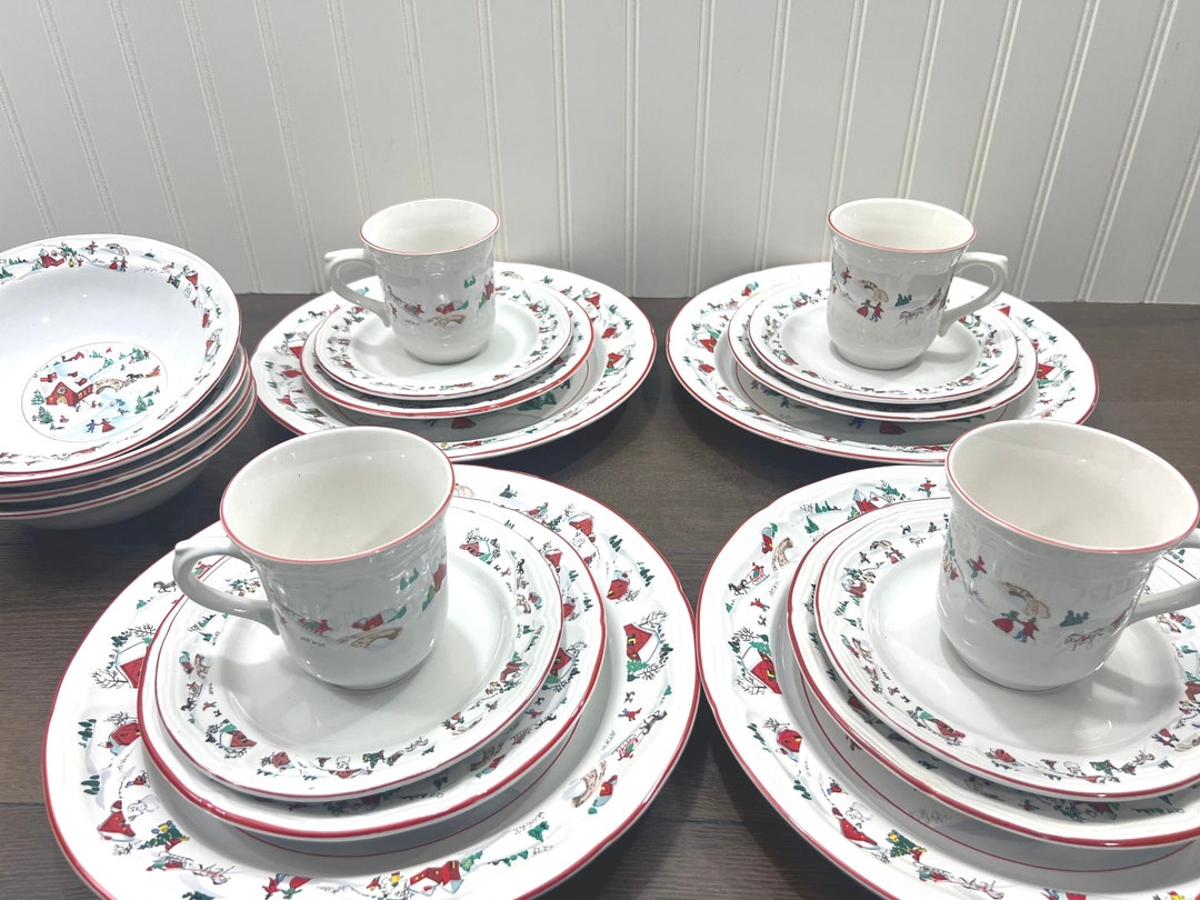 White Christmas by Farberware Dinnerware Set, 20 Piece Service for 4 ...