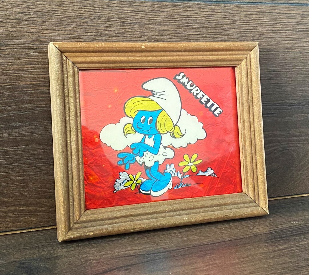Vintage Smurfette Foil Art, Framed Shiny Smurf Picture, Smurf Wall Art ...