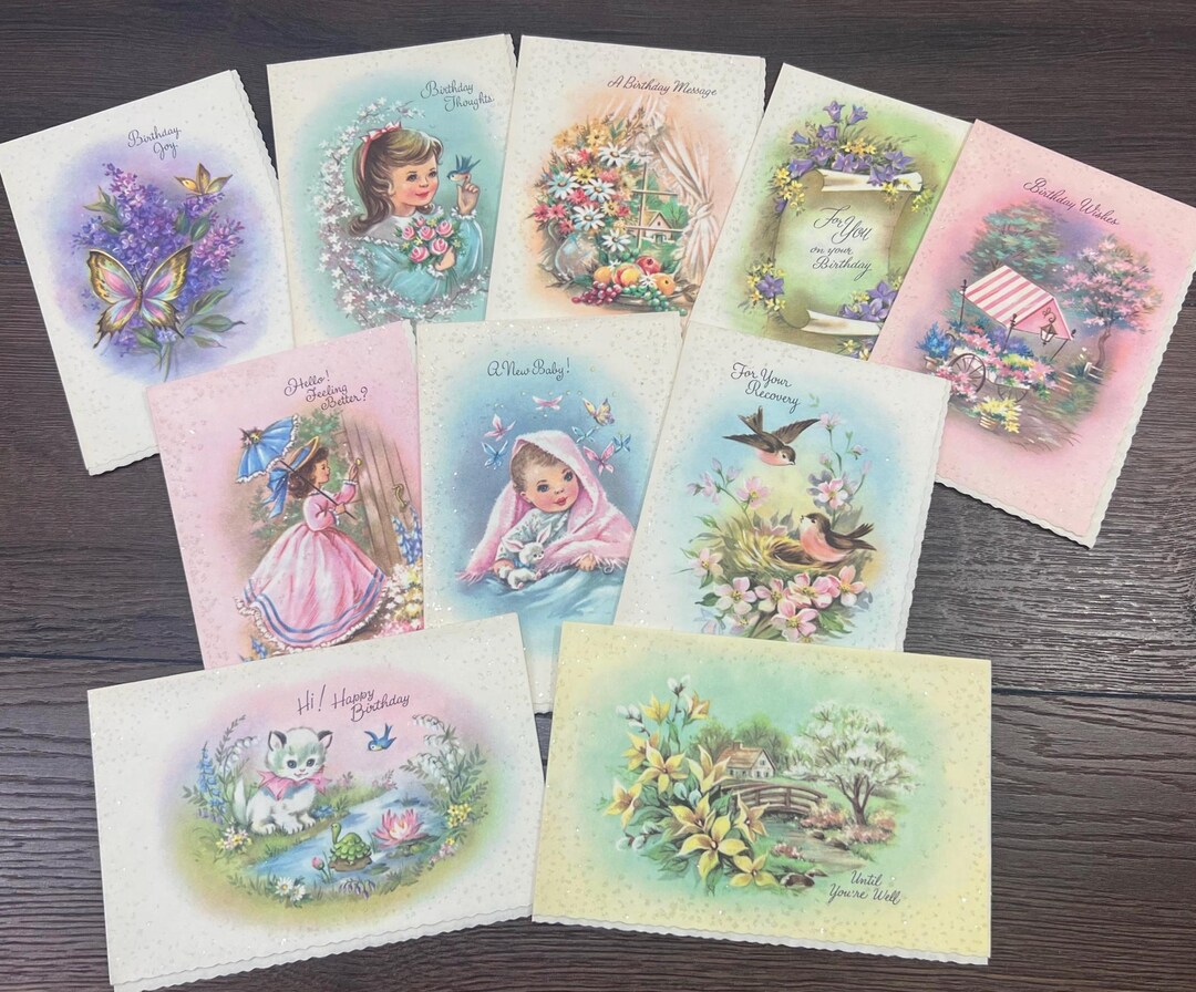 Beautiful Parchment Paper With Glitter Cards, Set of 10, Vintage All ...