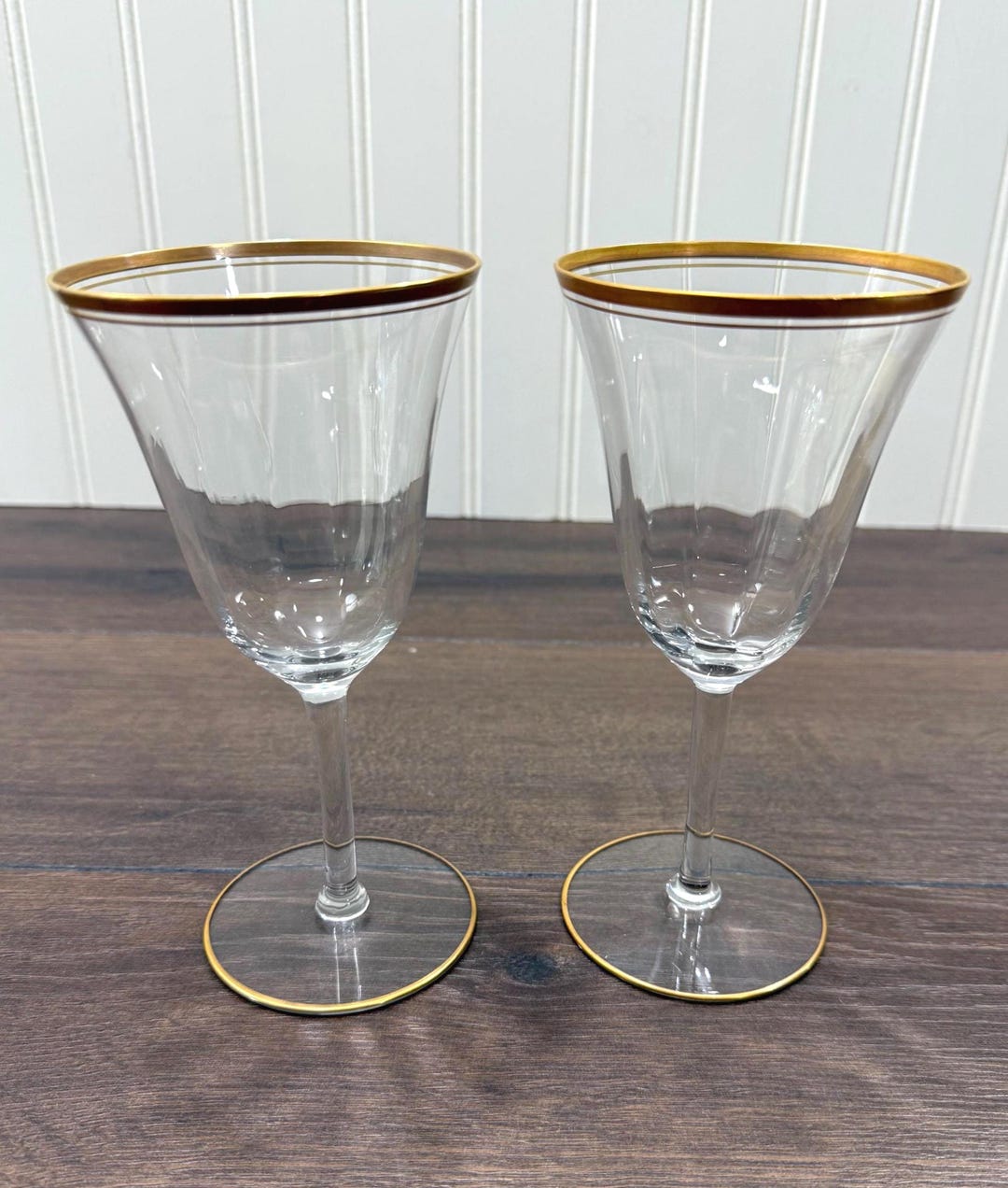 Gold Rimmed Wine Glasses,set of 2, Stemmed Water Goblets, Tiffin-style ...