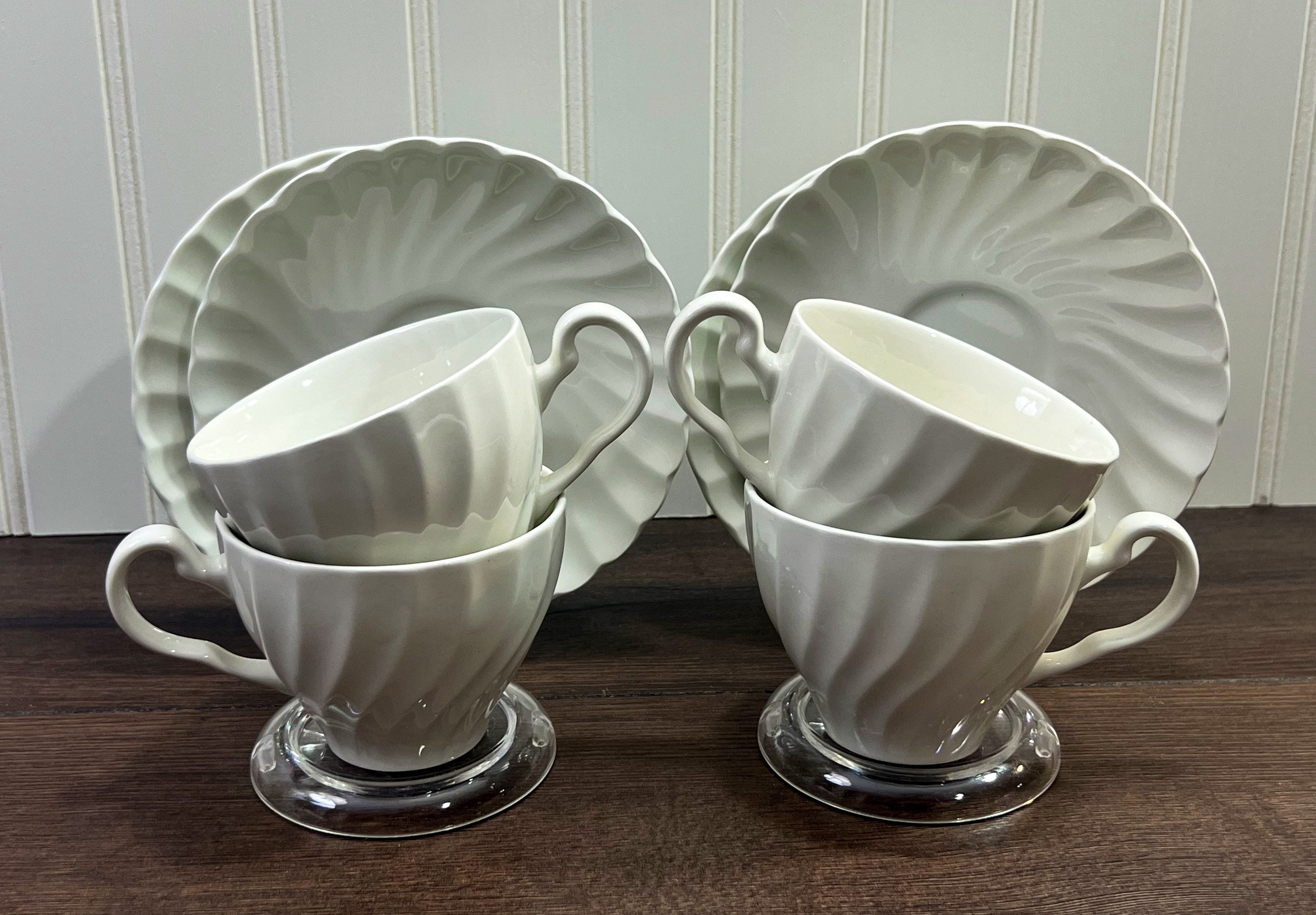 Johnson Brothers Regency Cup and Saucer Set of 4, Pure White With Swirl ...