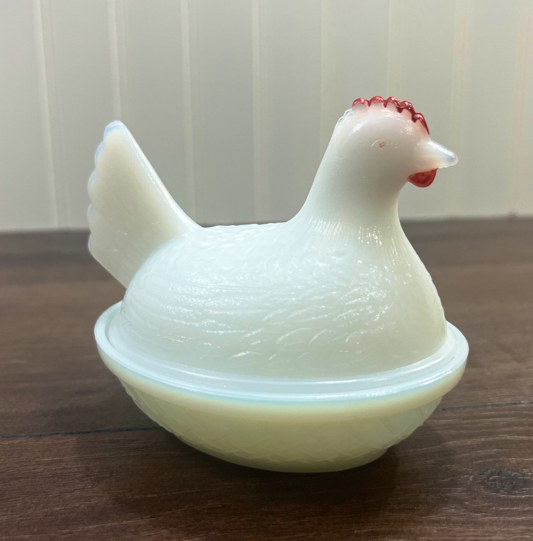 Vintage Hen on a Nest, Milk Glass Hen on a Nest, Indiana Glass Co, Cute ...