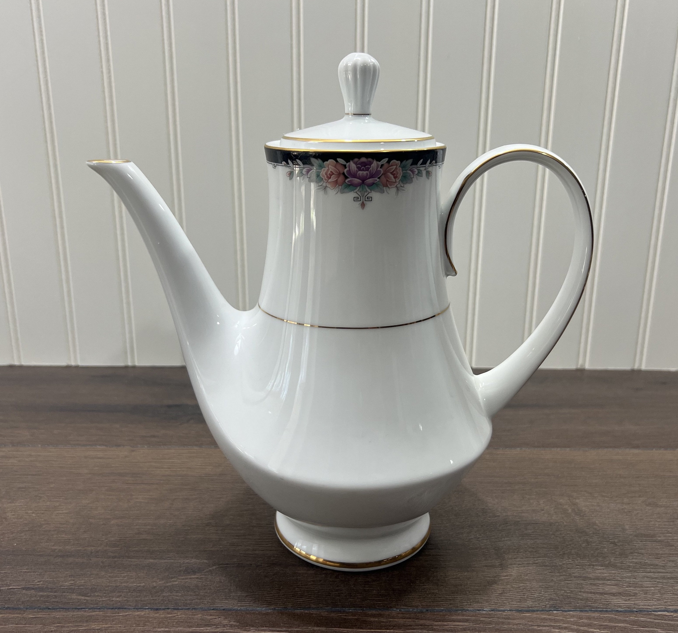 Noritake Belle Empress Teapot, Vintage China Floral on Black Trim, Made ...