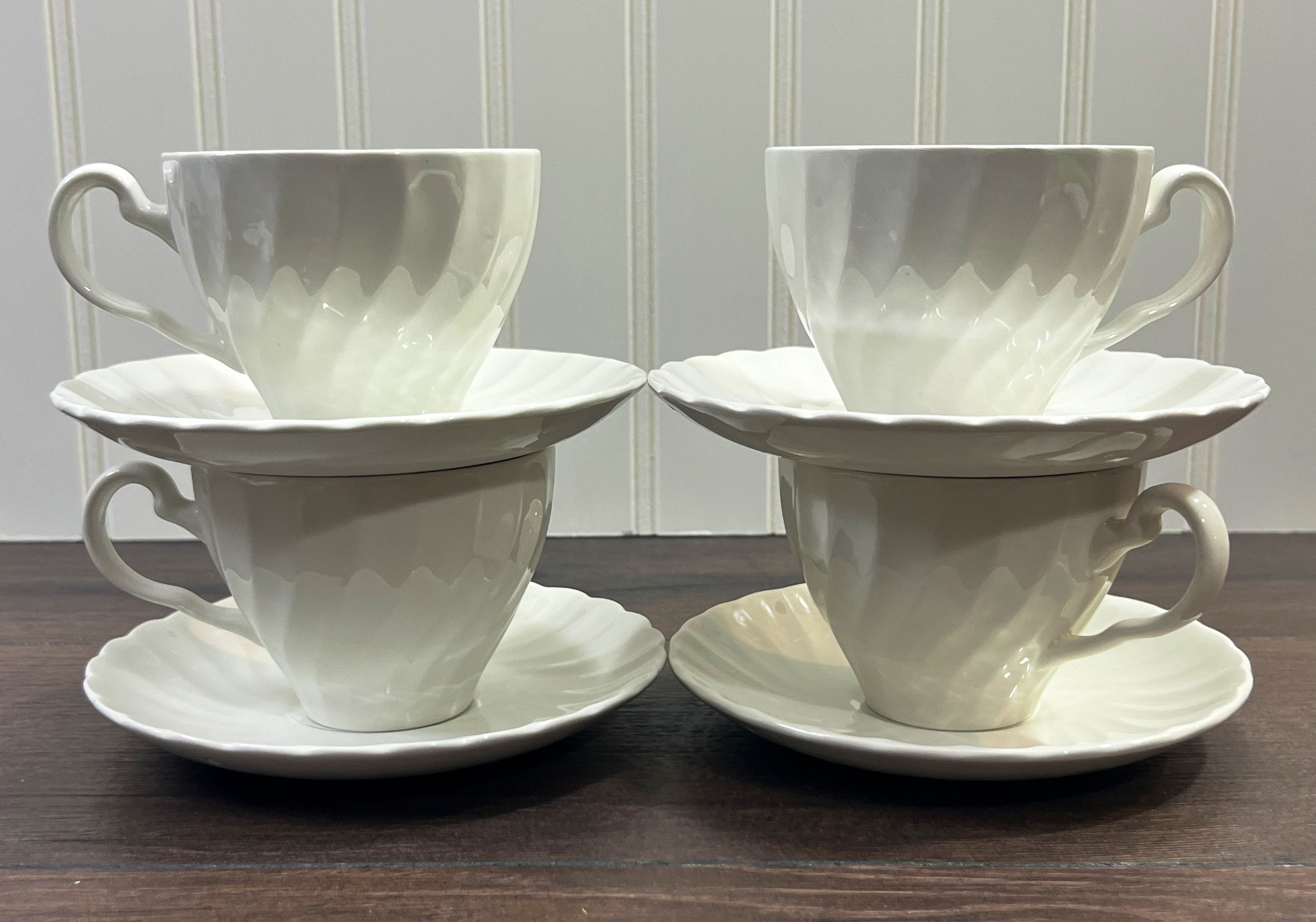 Johnson Brothers Regency Cup and Saucer Set of 4, Pure White With Swirl ...
