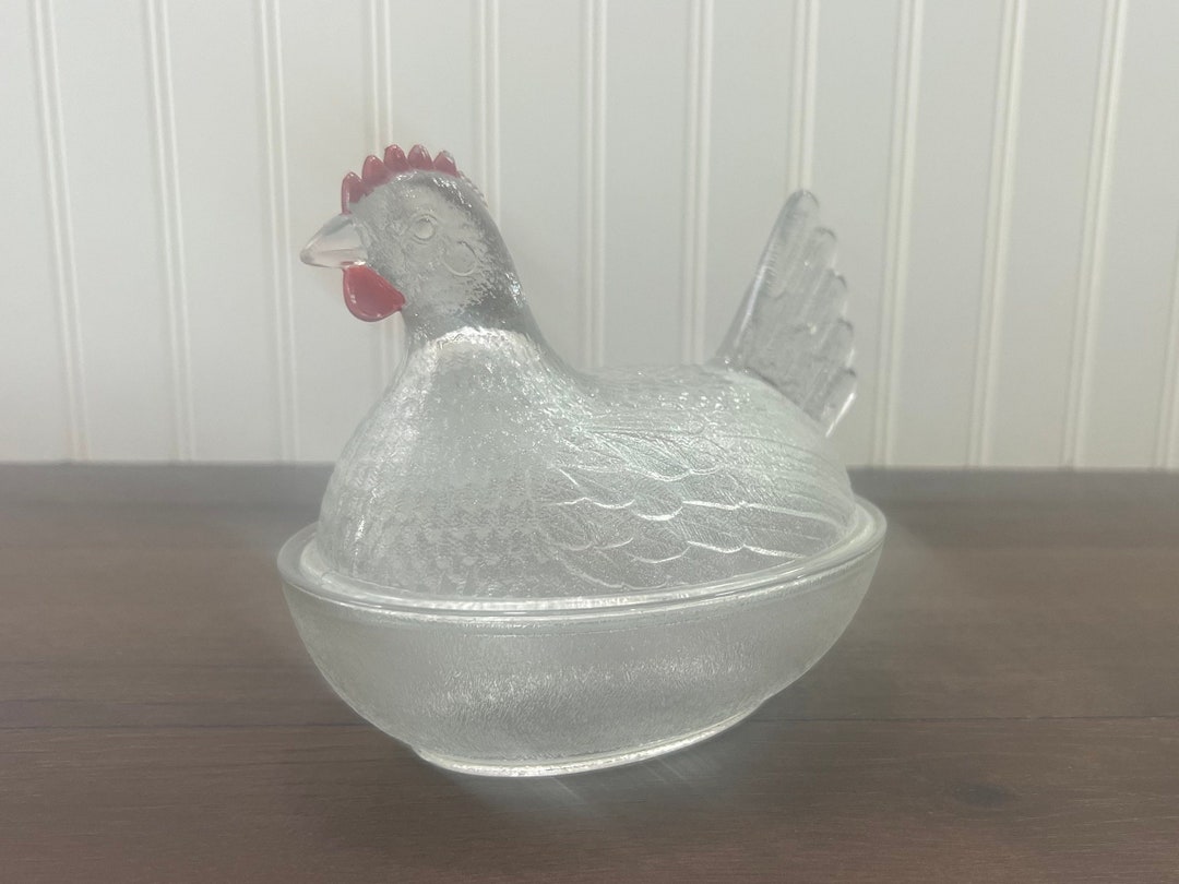 Vintage Hen on a Nest, Clear Glass Hen on a Nest, Indiana Glass Co ...