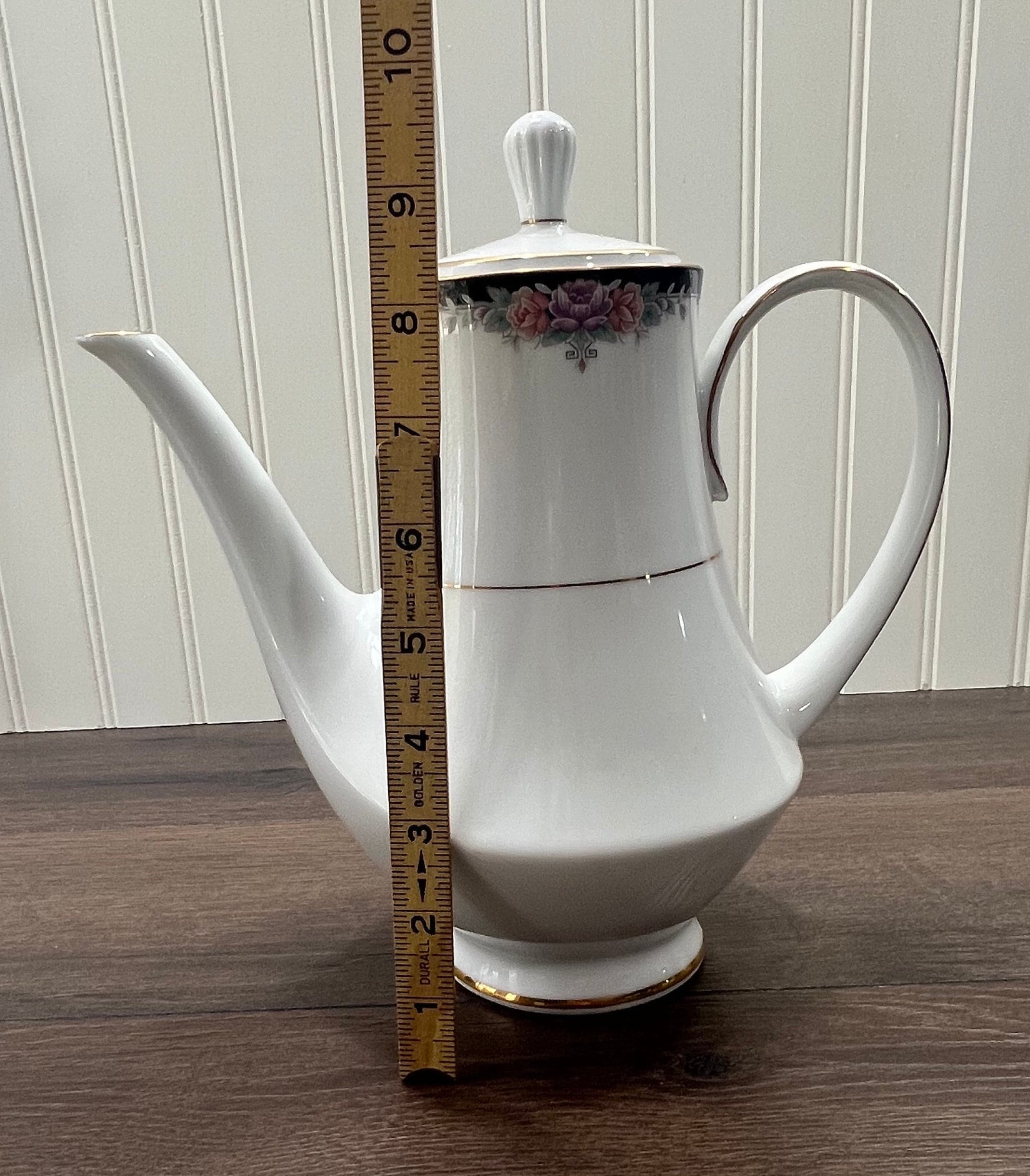 Noritake Belle Empress Teapot, Vintage China Floral on Black Trim, Made ...