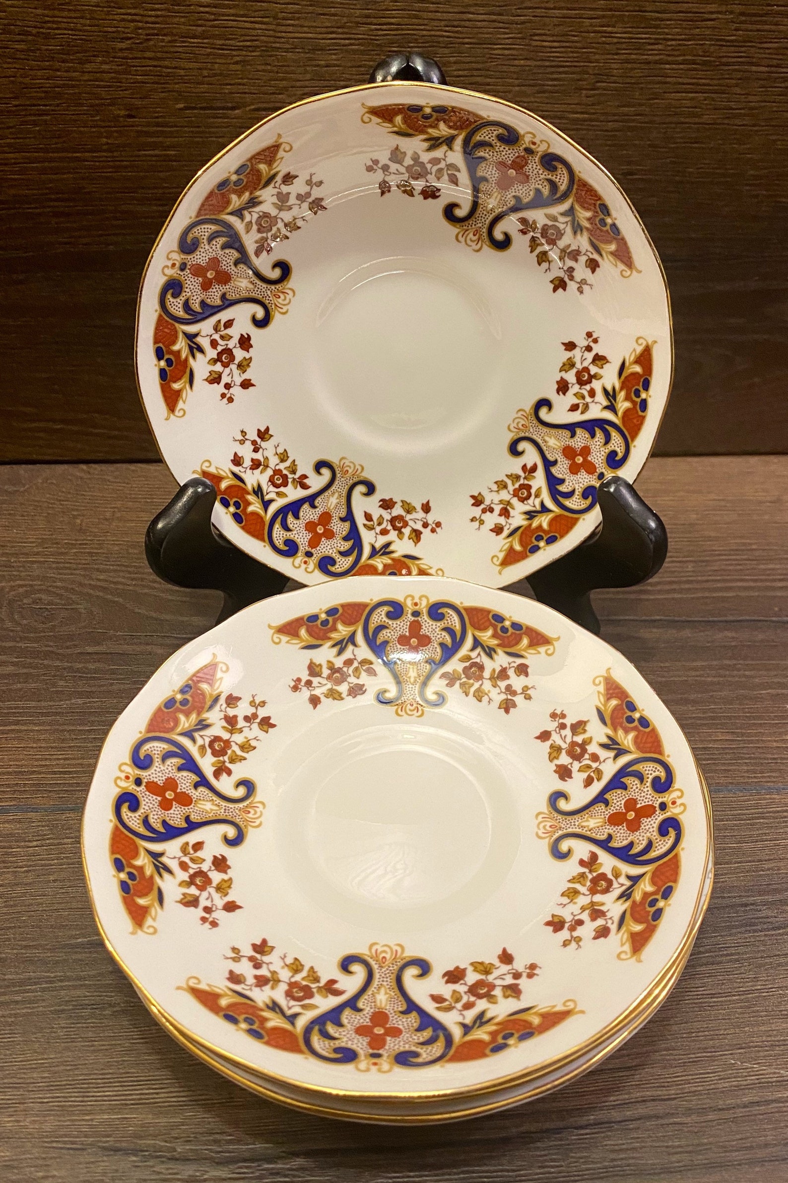 Colclough Royale Saucers, Set of 4, Pretty Blue Scroll With Deep Orange ...