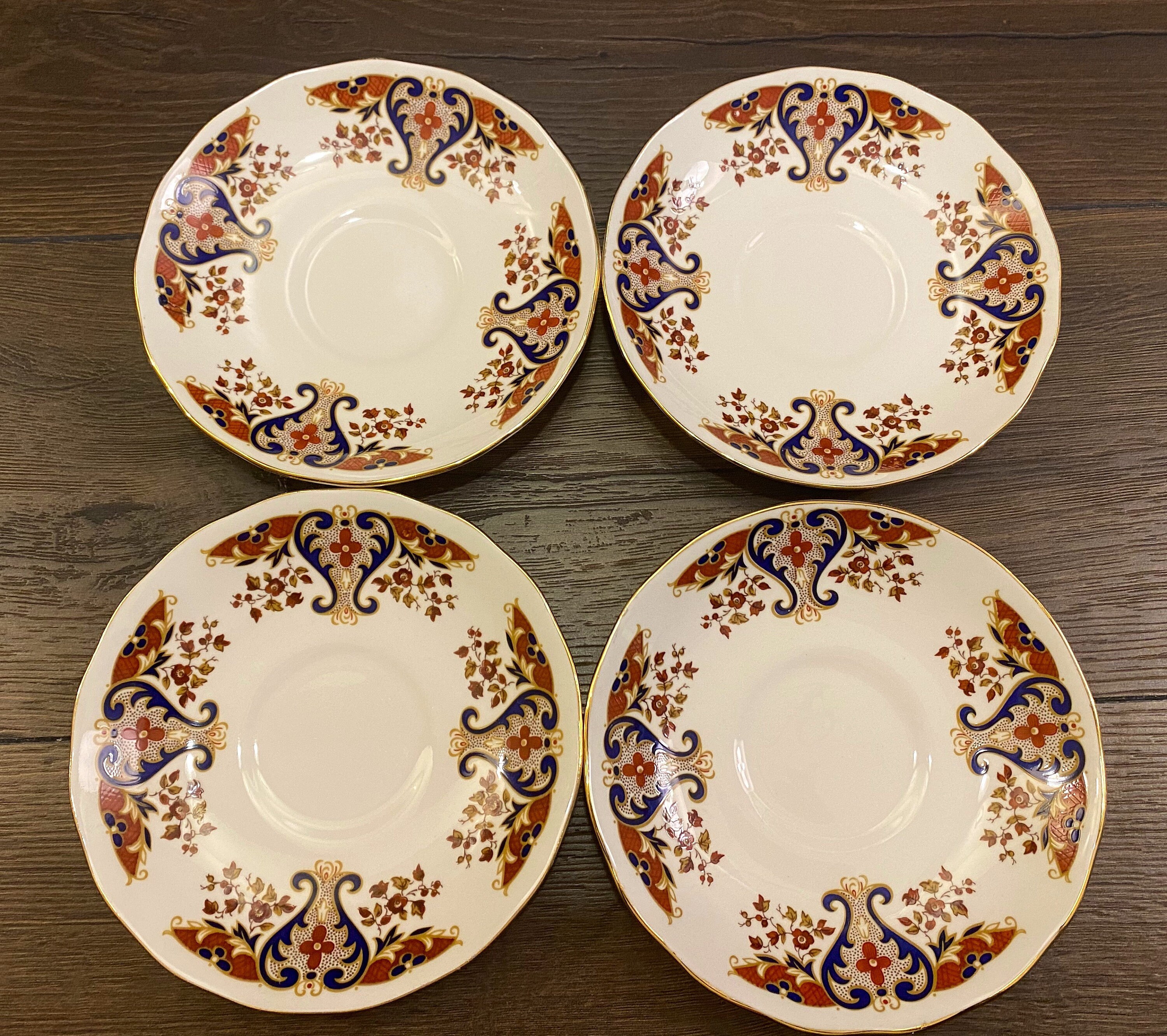 Colclough Royale Saucers, Set of 4, Pretty Blue Scroll With Deep Orange ...