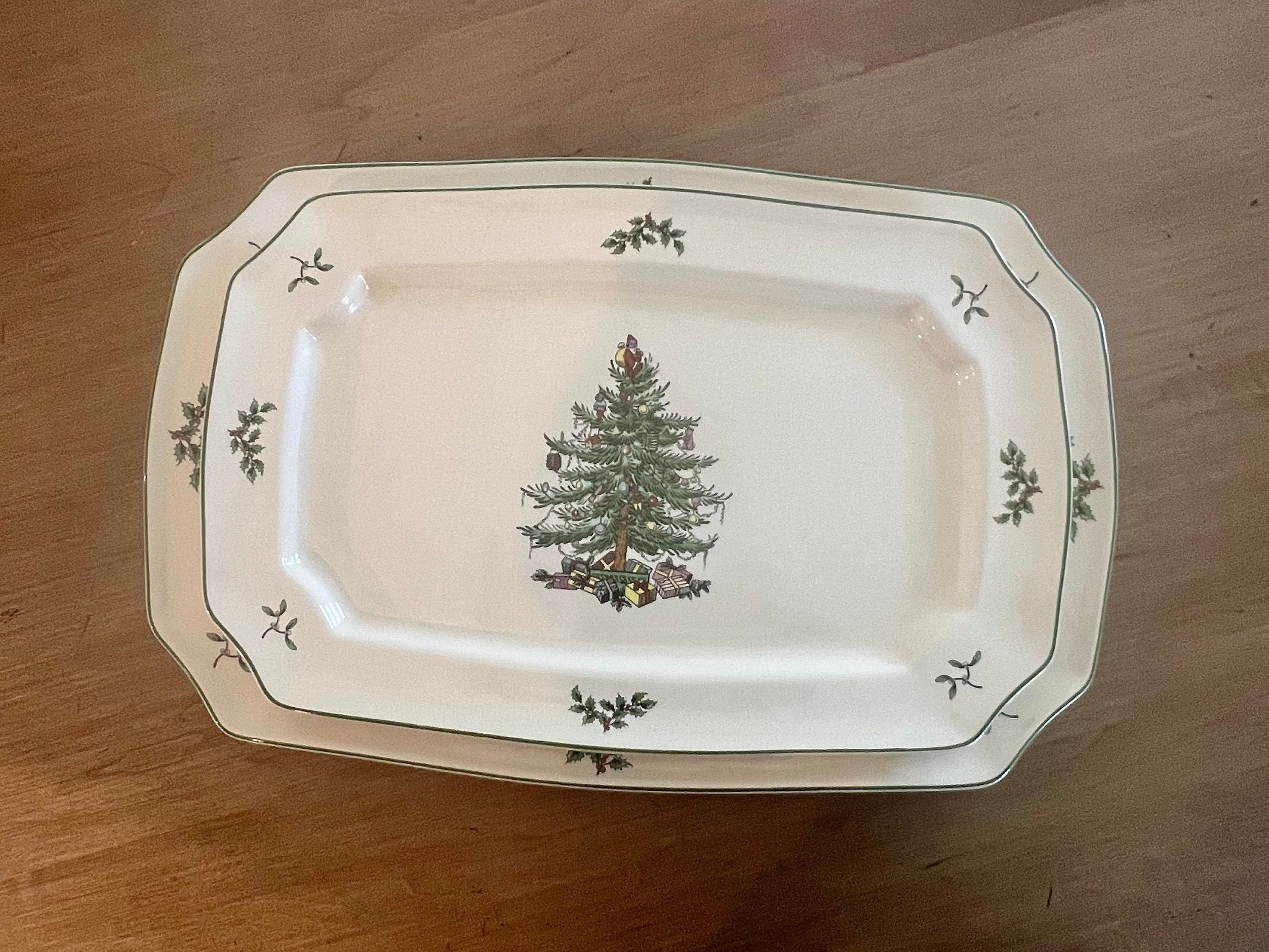 Spode Christmas Tree, Set of 2 Rectangular Serving Platters With Green ...