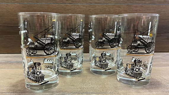 Railroad Libbey Glassware Set of 4 Various Trains Train - Etsy
