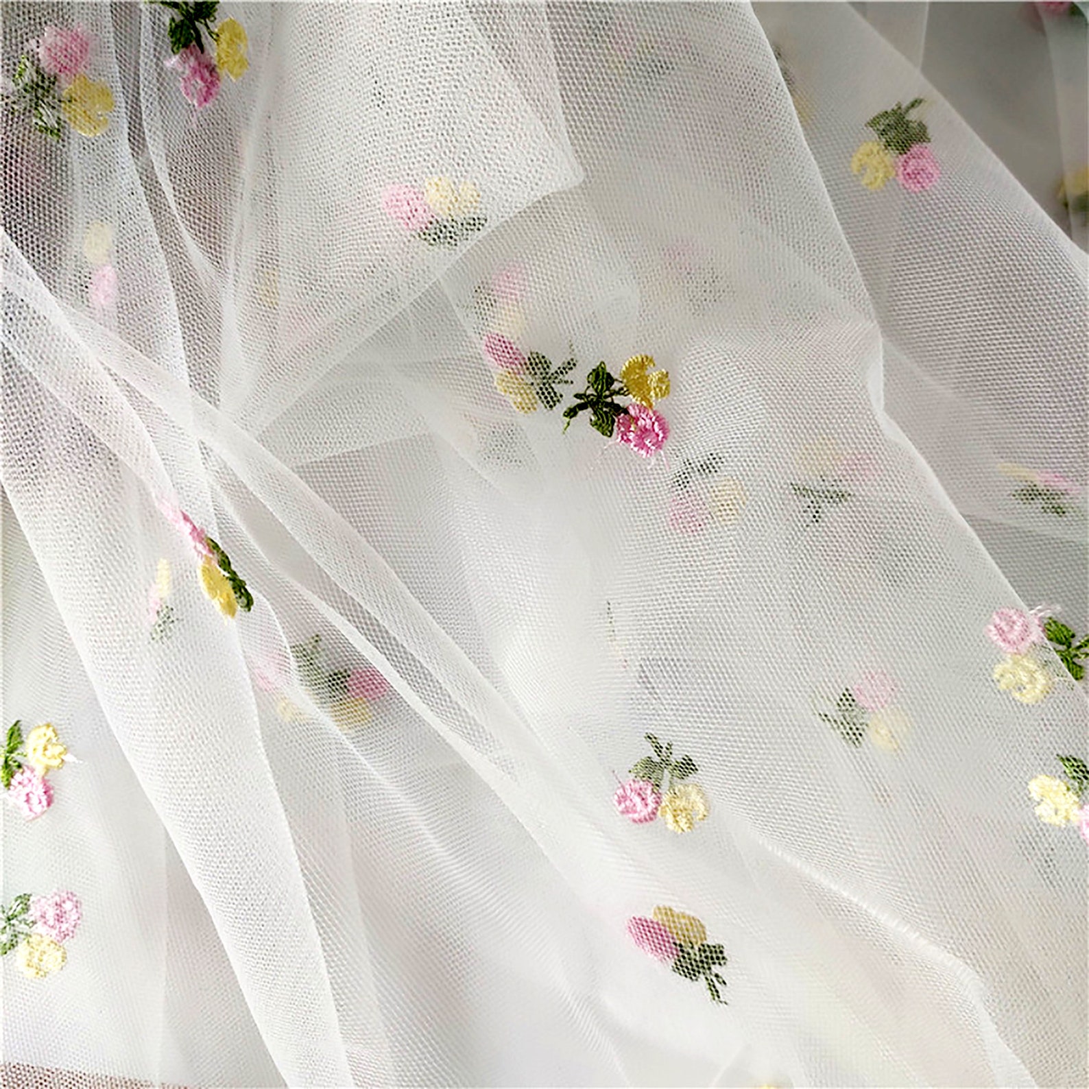Flower Embroidered Tulle Fabric Floral Lace Fabrics Curtains Etsy
