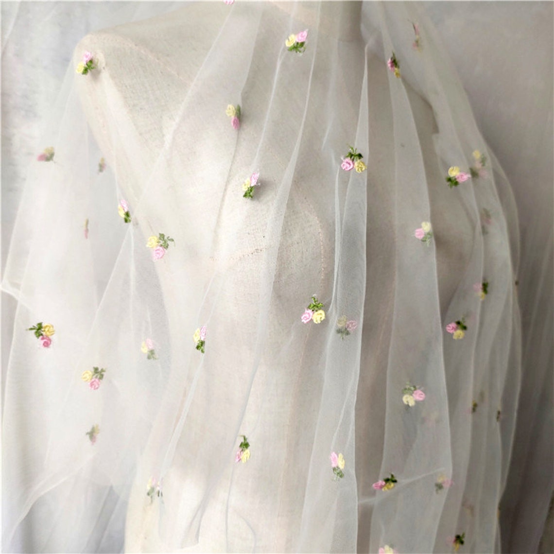Flower Embroidered Tulle Fabric Floral Lace Fabrics Curtains Etsy