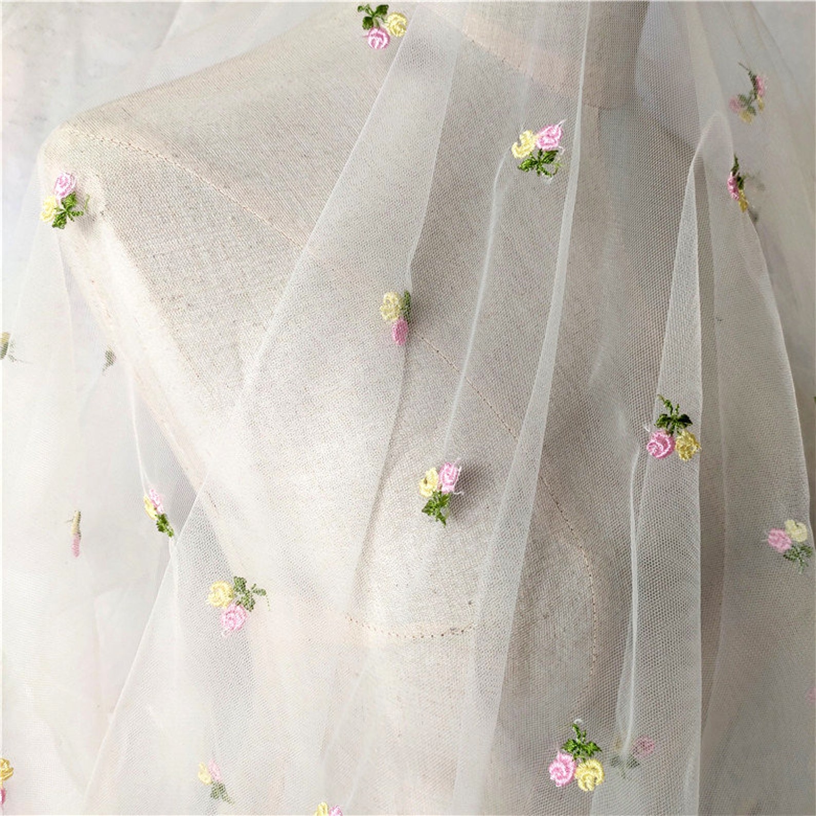 Flower Embroidered Tulle Fabric Floral Lace Fabrics Curtains Etsy