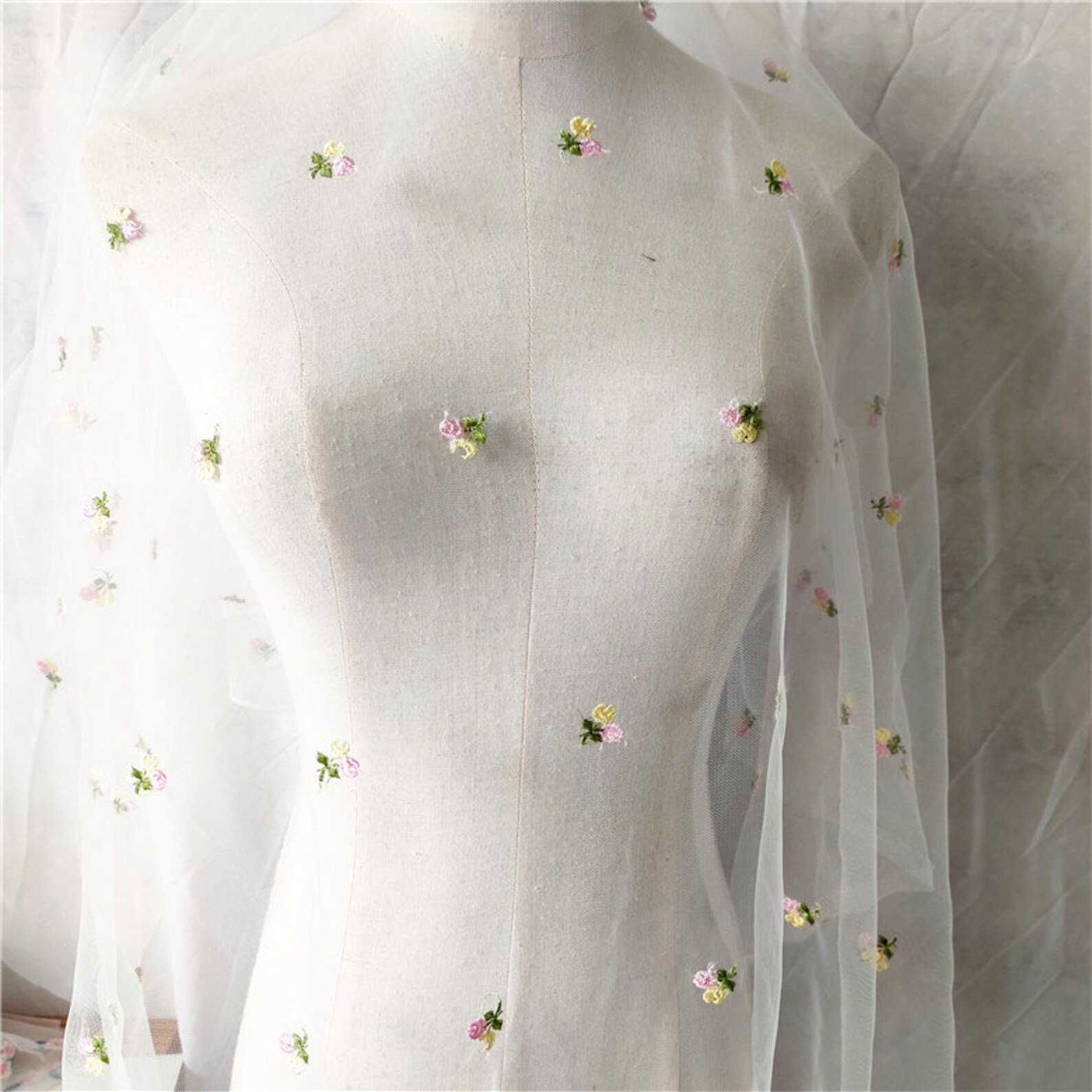 Flower Embroidered Tulle Fabric Floral Lace Fabrics Curtains Etsy
