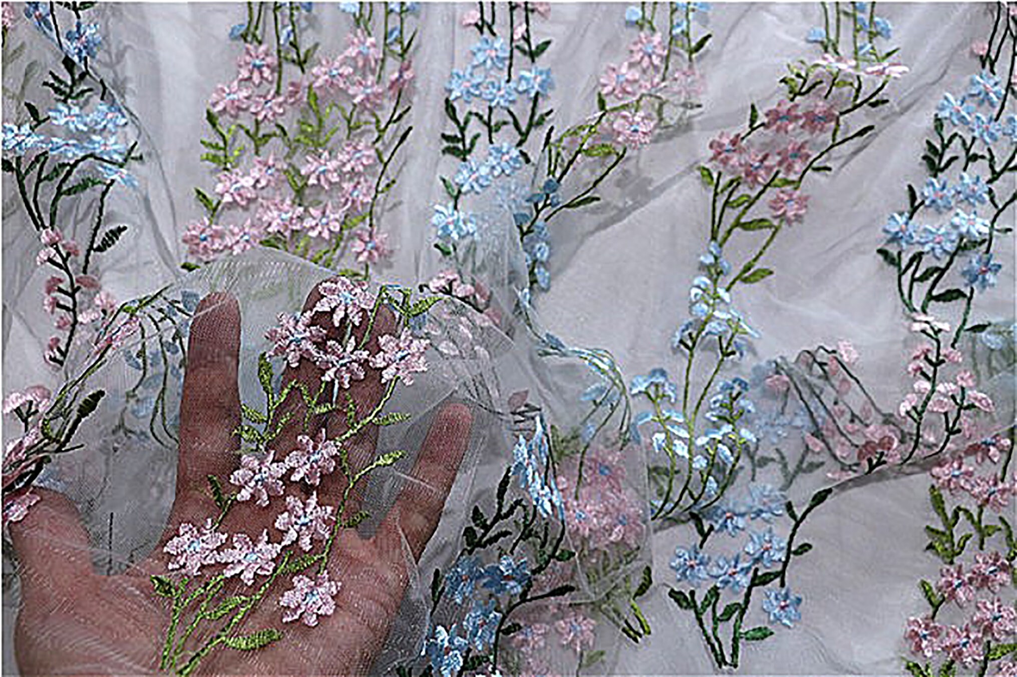 Flower Embroidered Tulle Fabric Color Stripe Floral Mesh Etsy