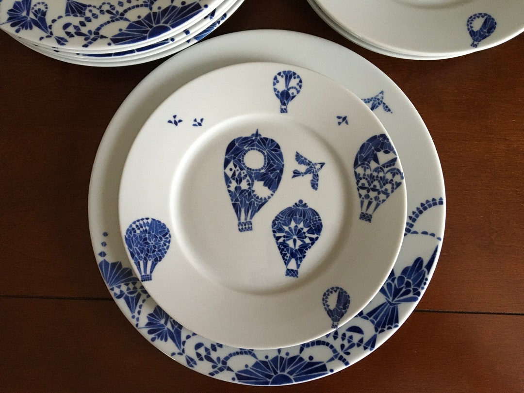 IKEA Promenad Sets of 2 Place Settings White and Blue Dinner Plate and ...