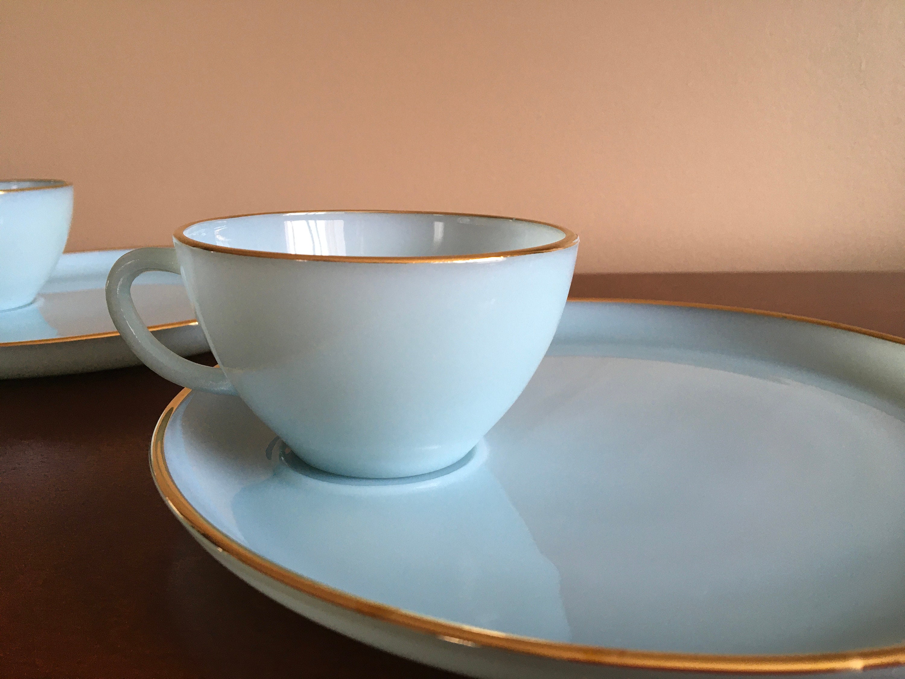 Sets of 2 Fire King Turquoise Blue Tea Cups With Snack Plates - Etsy