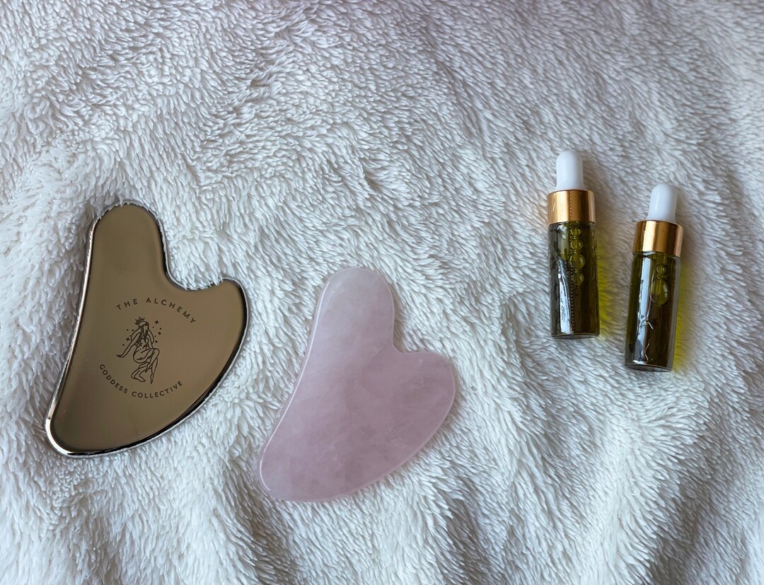Rose Quartz Gua Sha & Stainless Steel Gua Sha Set, Beginners Gua Sha ...