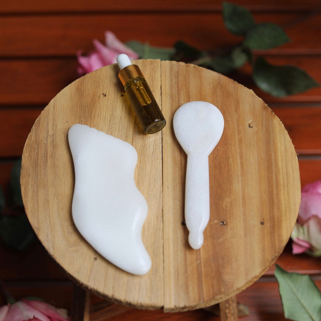 White Jade Gua Sha, White Jade Acupressure Spoon, Face Set - Etsy