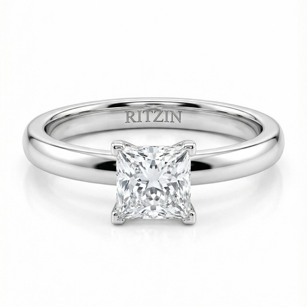 1 Carat Princess Cut Lab Grown Diamond Solitaire Ring, 14K Yellow Gold ...