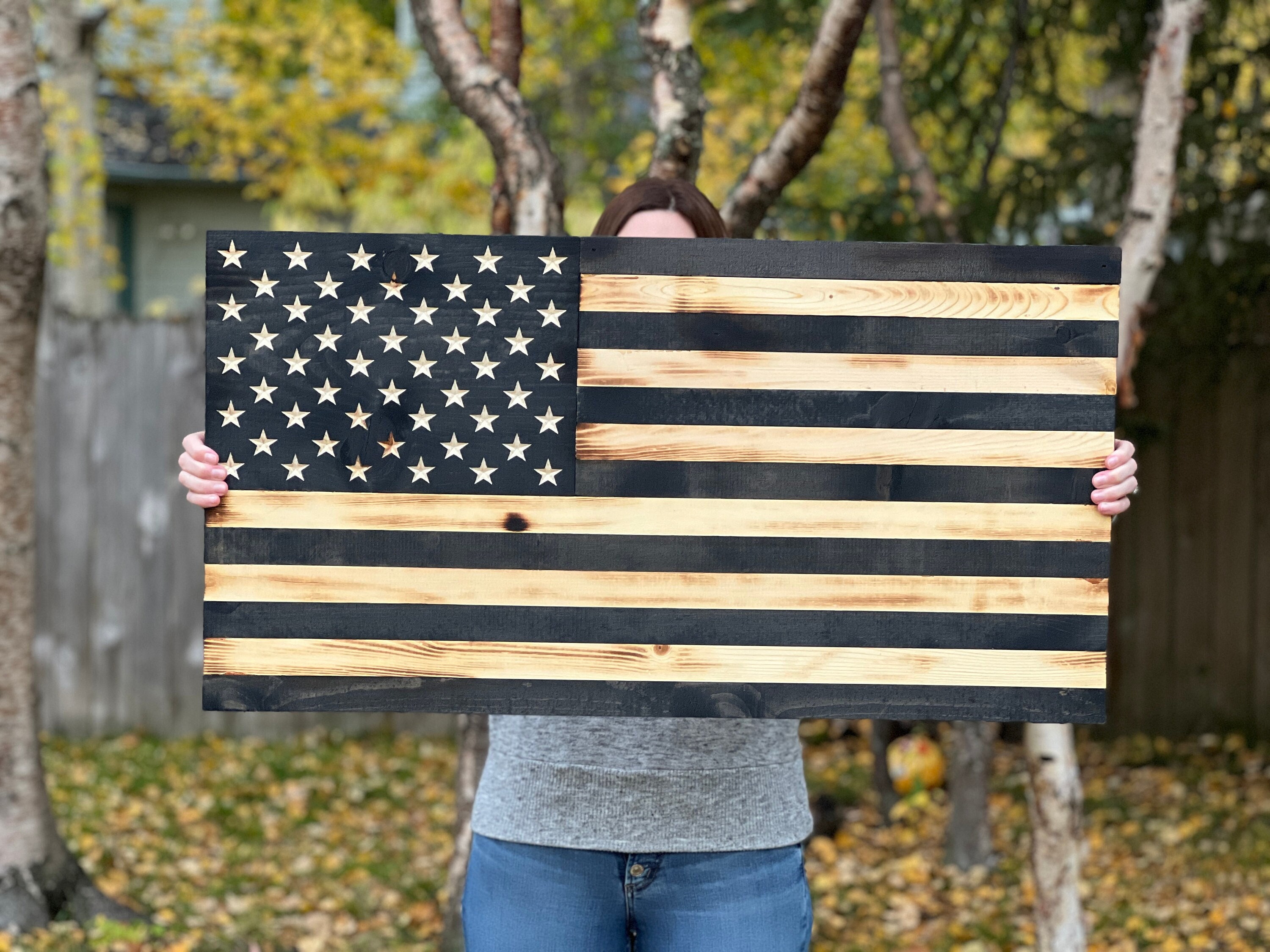 Handcrafted Wood American Flag, Black and White Flag, Torched Wood Flag ...