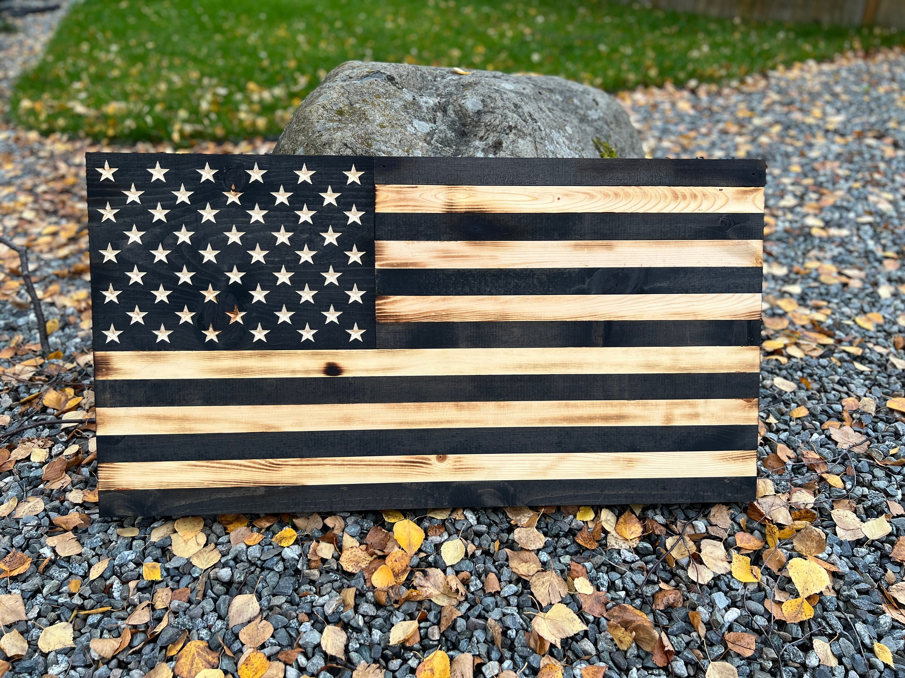Handcrafted Wood American Flag, Black and White Flag, Torched Wood Flag ...