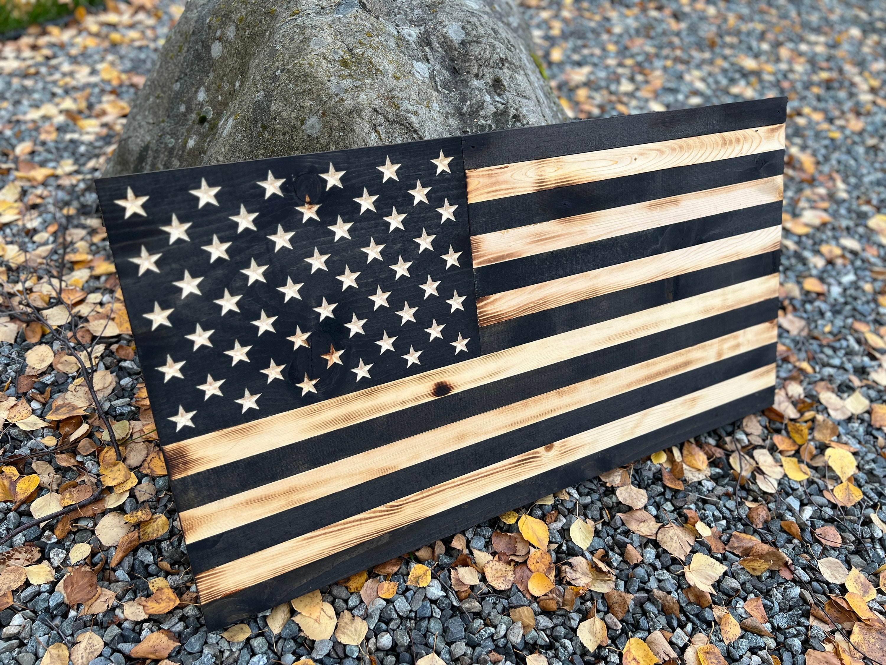 Handcrafted Wood American Flag, Black and White Flag, Torched Wood Flag ...